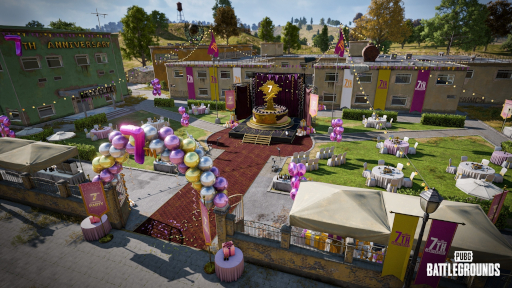 「PUBG」の7周年記念イベントが開催中。マップ「Erangel」の学校やレストランが華やかに装飾され，パーティーの雰囲気を楽しめる