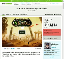 「OZombie」のKickstarterキャンペーンの中止が発表に。「Alice」の映像化版権や投資の低迷が原因