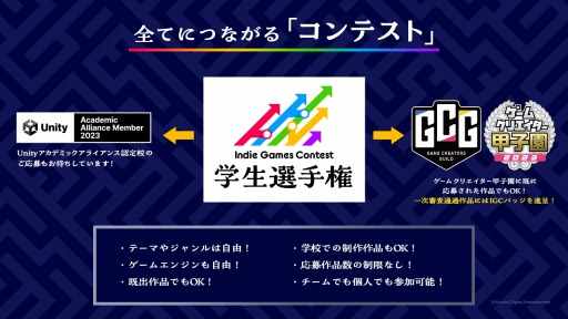 成長型コンテスト「ゲームクリエイター甲子園」，Indie Games Contest 学生選手権と提携