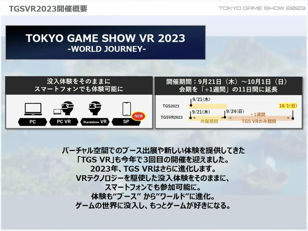 「東京ゲームショウ2023」開催発表会レポート。幕張メッセ全館を使ったリアル会場と配信番組，VRのオンライン開催でかつてない規模のTGSに